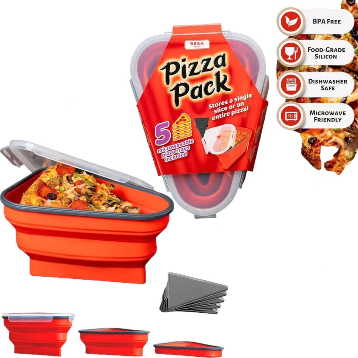 Reusable Silicone Pizza Box Collapsible Triangular Pizza Storage Conta