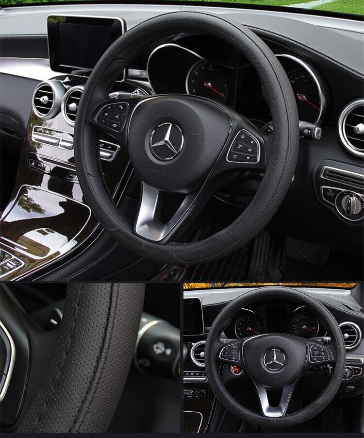 Universal Black Car Steering Wheel Cover Anti Slip PU Leather Comforta