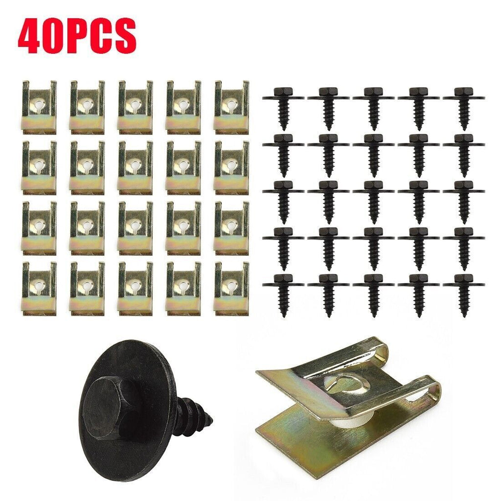 40pc Steel U Nut Clip Screw Gasket Fastener For Car Body Fender Bumper