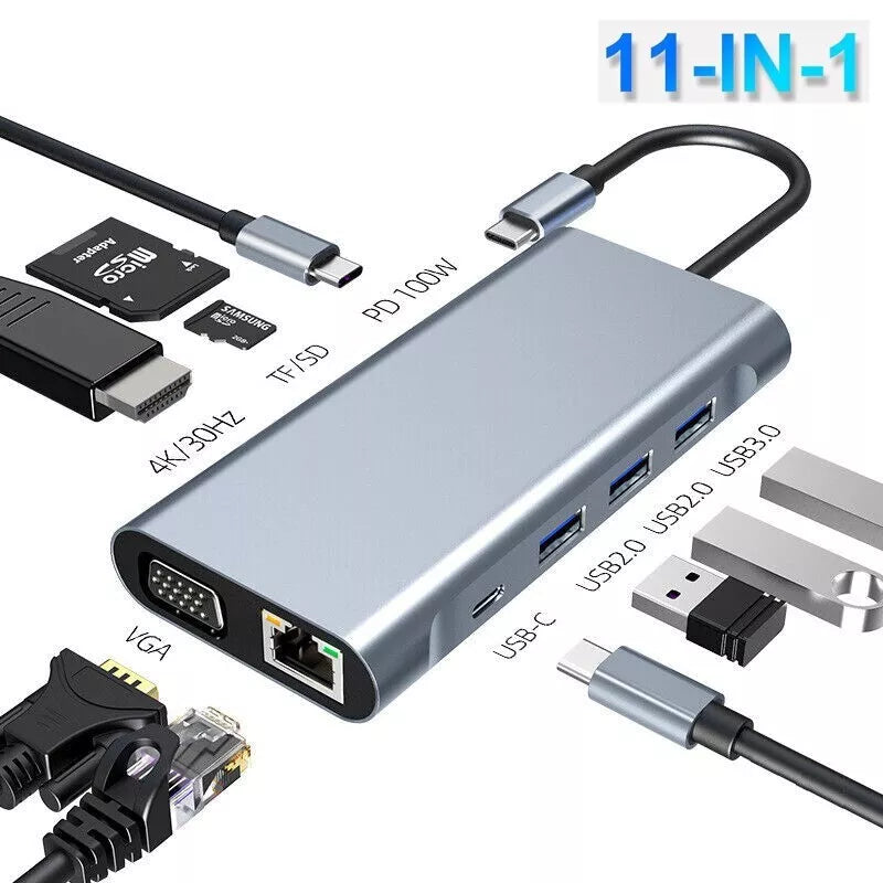11-in-1 Type-c USB 3.0 Hub Multi-Port Laptop Docking Station Type C to