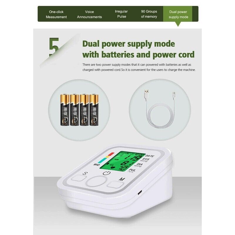 Digital Blood Pressure Monitor Upper Arm BP Machine Heart Rate Monitor