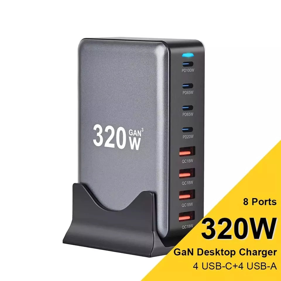 320W GaN Charger USB C PD Desktop Fast Charging Station For iPhone iPa