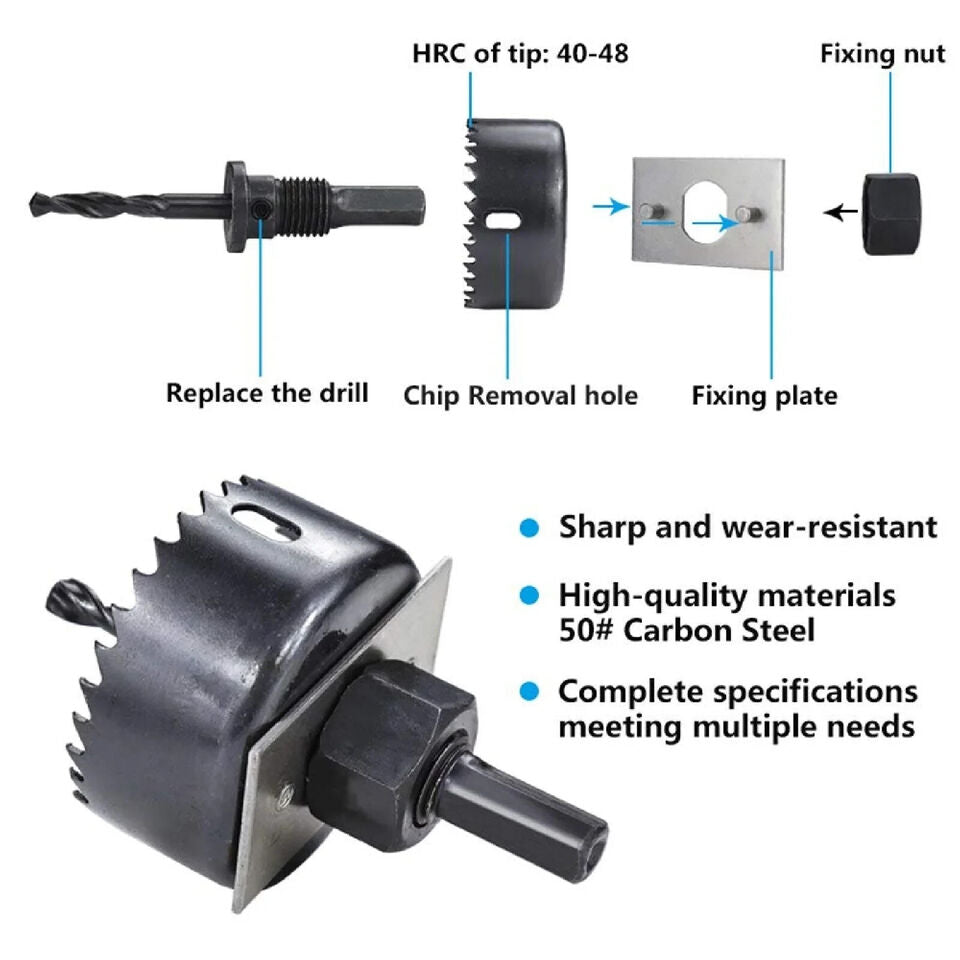 16PC Hole Saw Drill Bit Kit Set Holesaw Wood Sheet Metal Timber Woodwo
