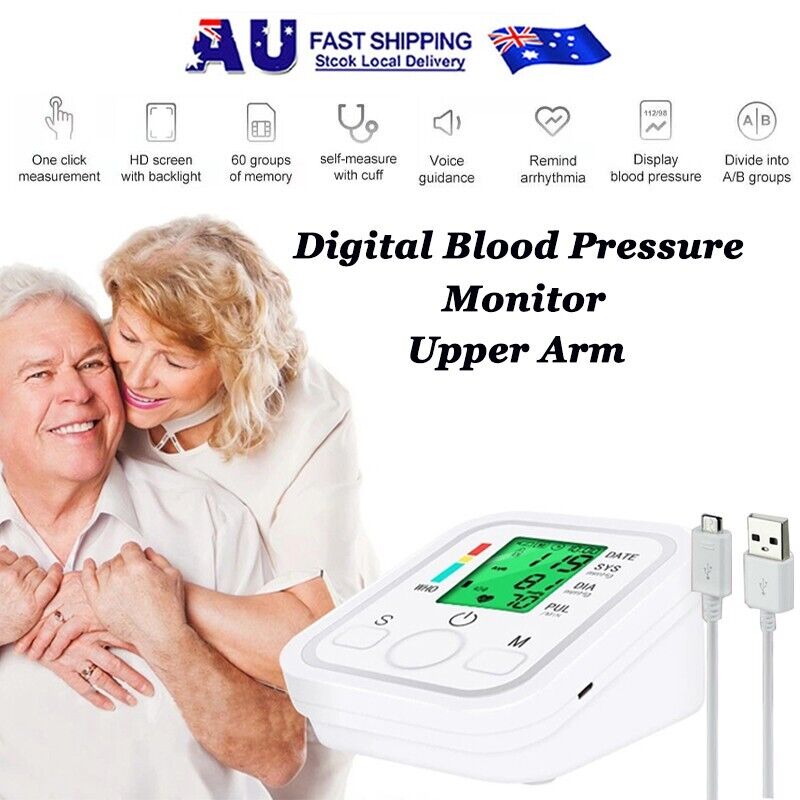 Digital Blood Pressure Monitor Upper Arm BP Machine Heart Rate Monitor ...