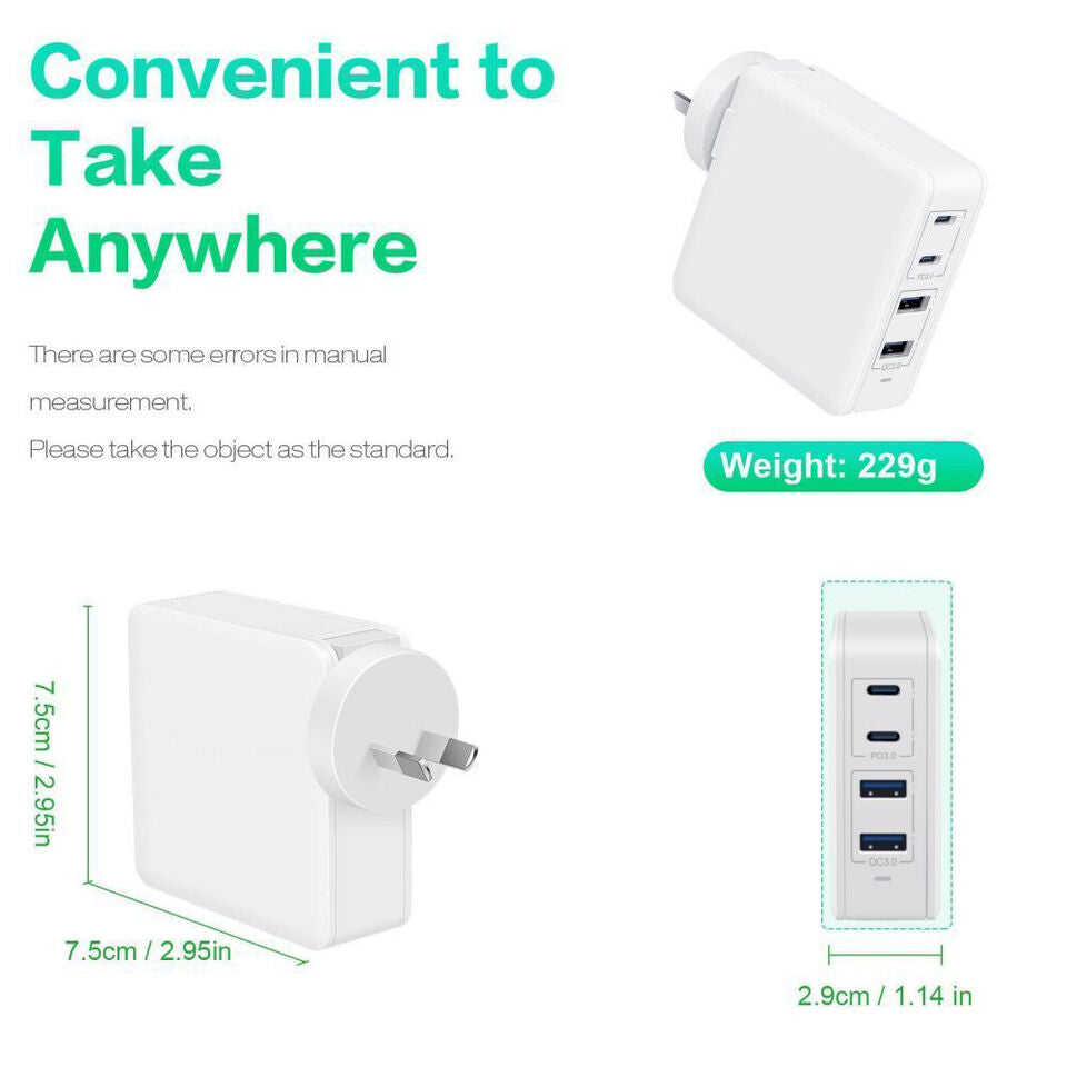 100W GaN Fast USB-C Power Adapter Wall Charger For iPhone iPad Macbook