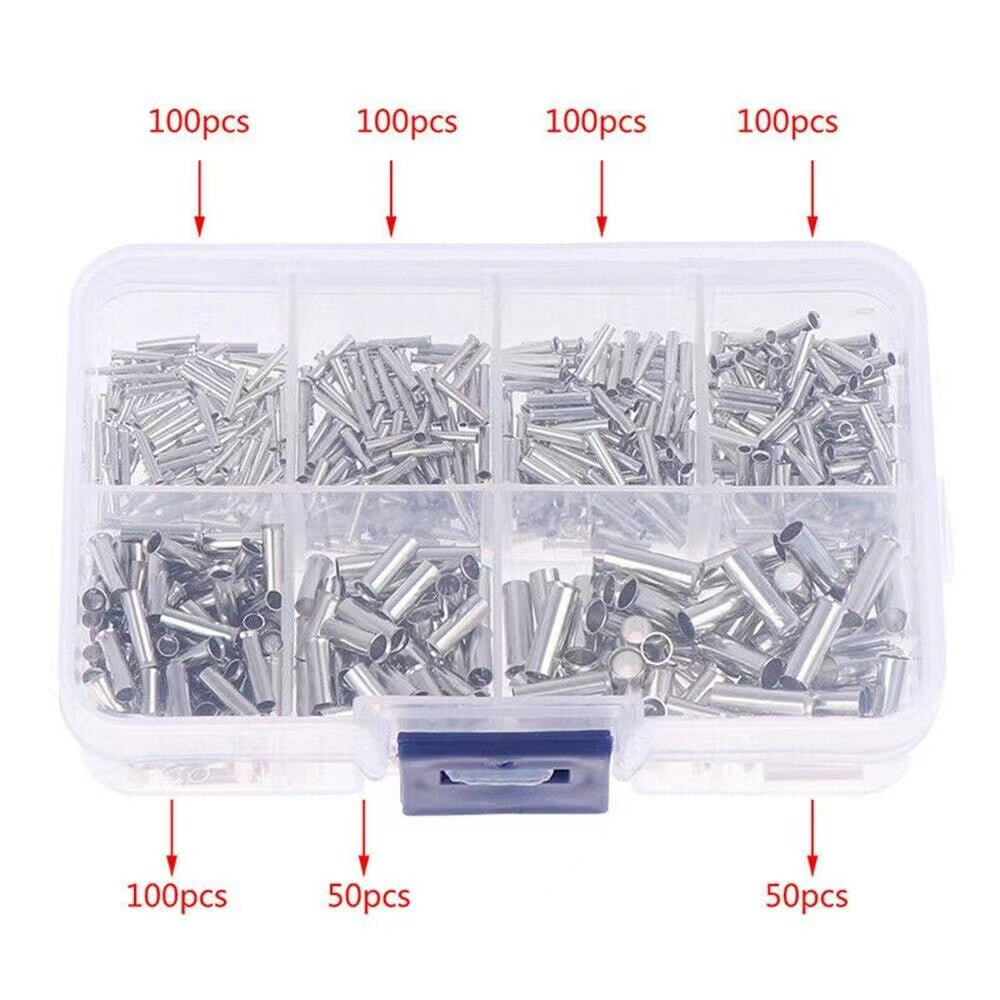600PCS 0.5mm²-6mm² Copper Bare Wire Splice Terminals Uninsulated Ferru