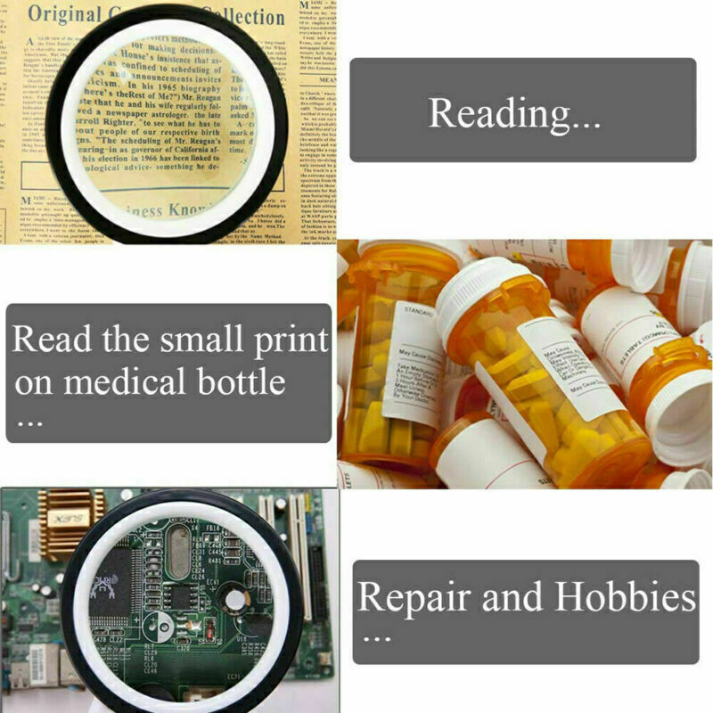 30X Jumbo Handheld Magnifying Glass w/ 3 Bright LED Light Illuminated