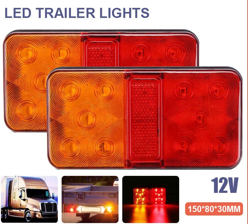 2Pcs Tail Lights 10 LED Trailer Truck Light 12V Turn Signal Rear Stop
