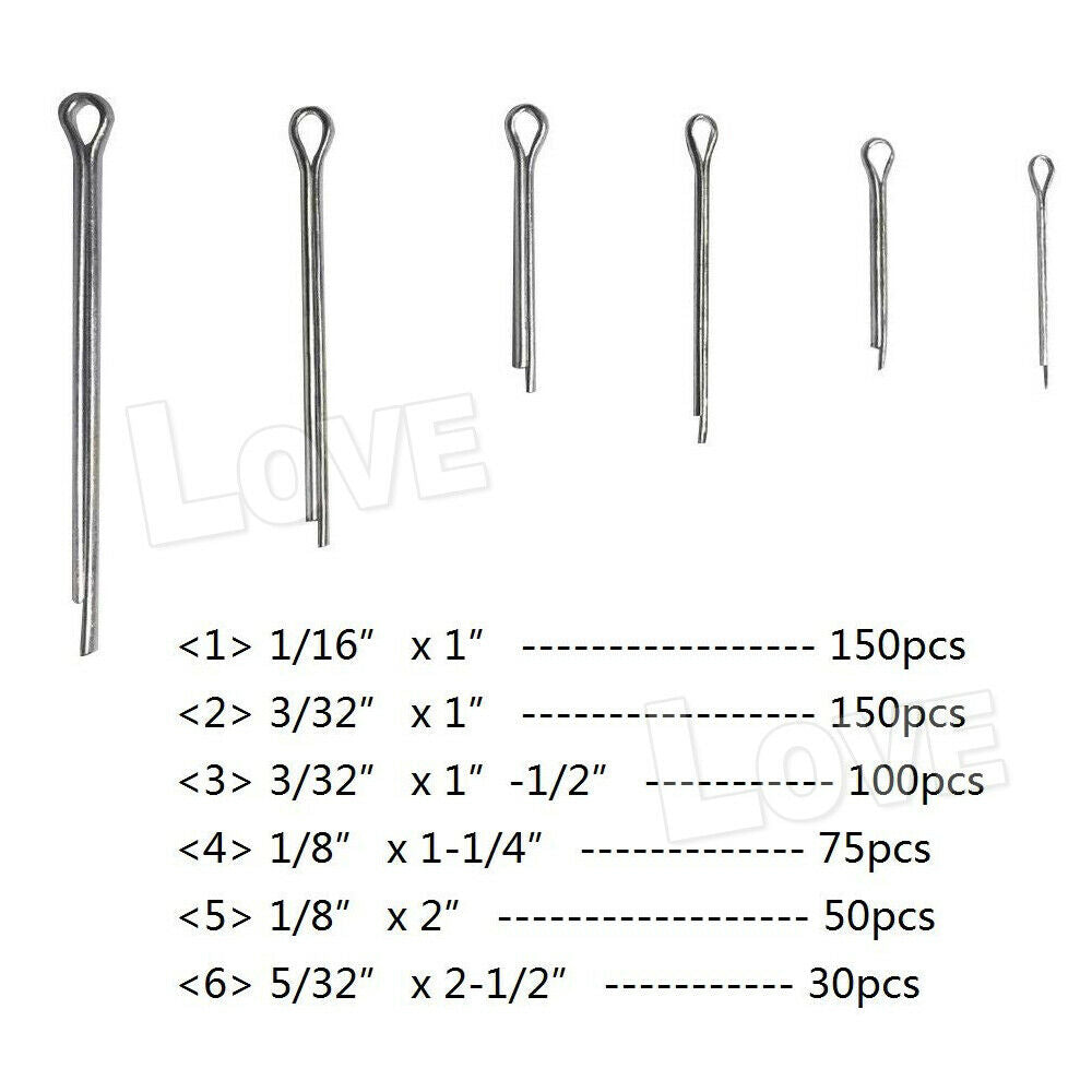 555pc Cotter Pin Assortment Set Grab Split Fixings Securing Lock Pins