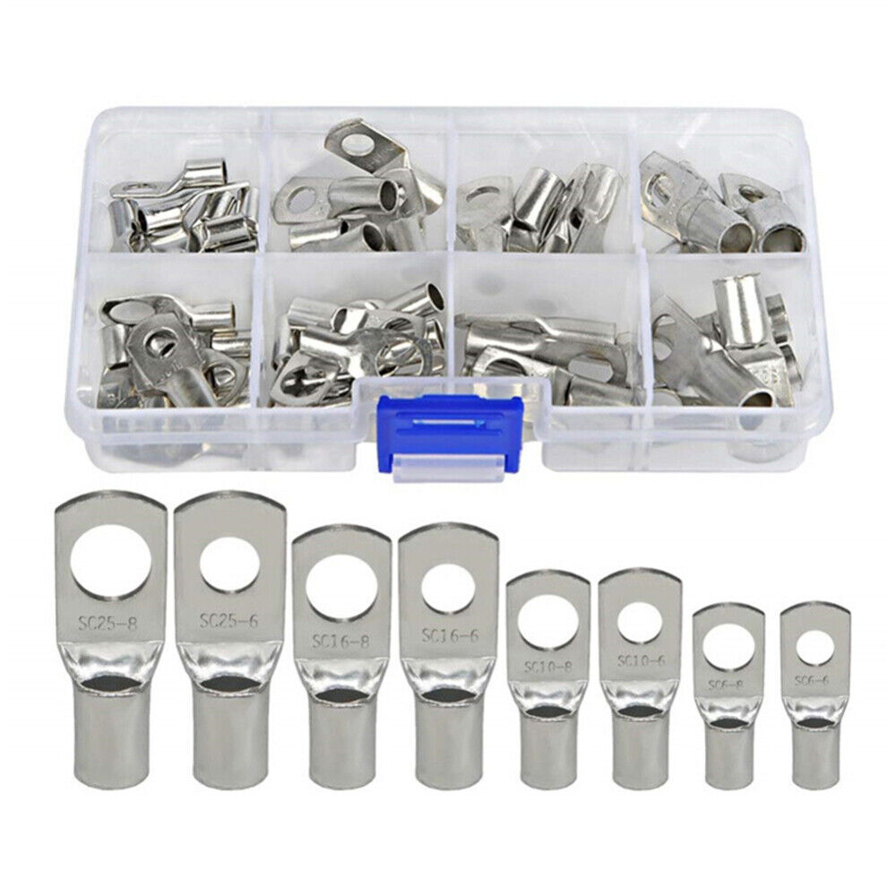 60PCS Copper Battery Cable End Eyelet Ring Lug Terminal Connector Wire