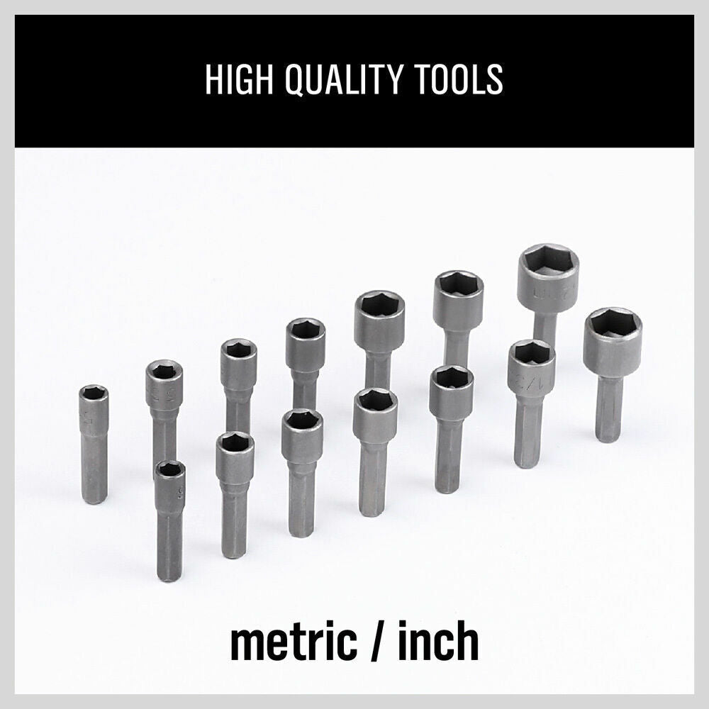 14PC Power Nut Driver Bit Sets 1/4" Hex for Quick Change Chuck Electri