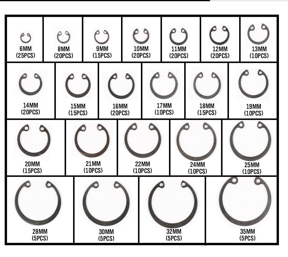 300pc Internal Snap Ring Retaining Circlip Metric Snapring Clips Assor