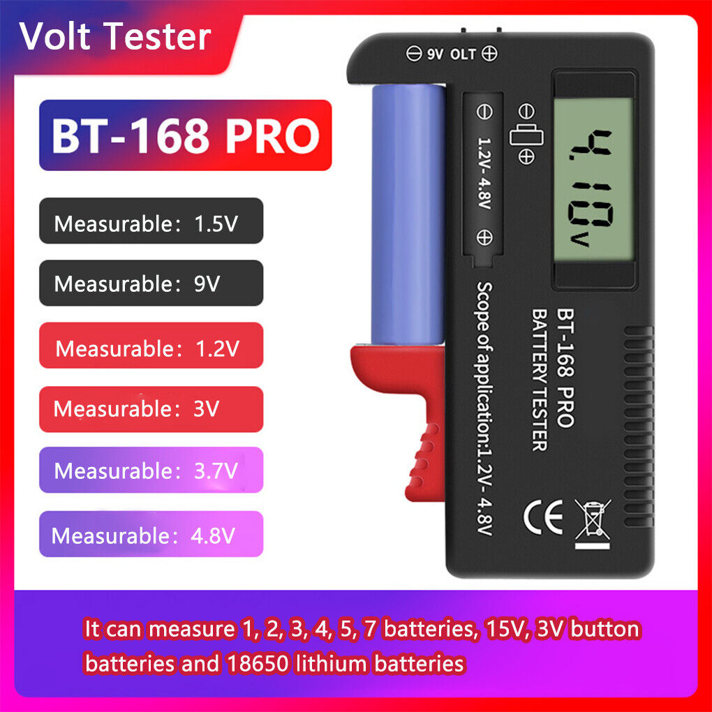 LCD Universal Battery Tester Tool AA AAA C D 9V Button Cell Volt Teste