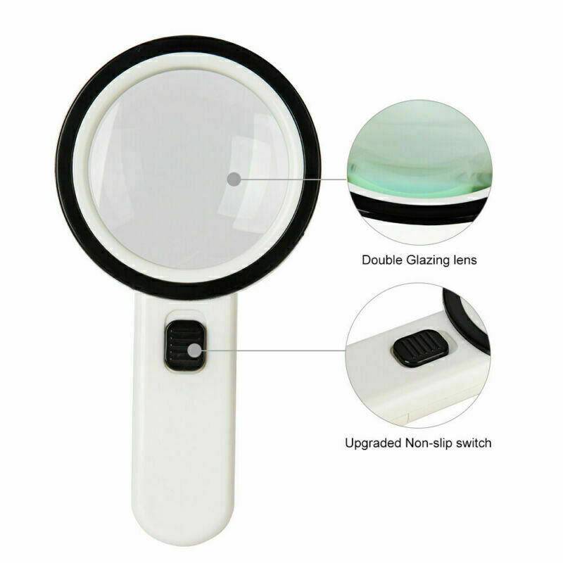 30X Jumbo Handheld Magnifying Glass w/ 3 Bright LED Light Illuminated